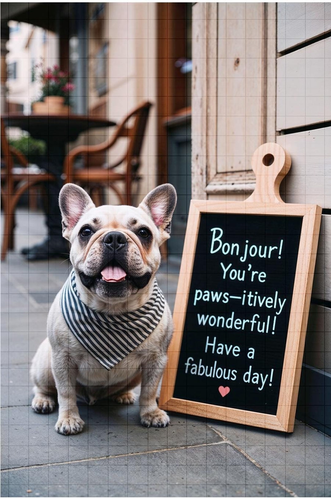 French Bulldog Cheerful Greetings Poster | Bonjour Quote Art | Dog ...
