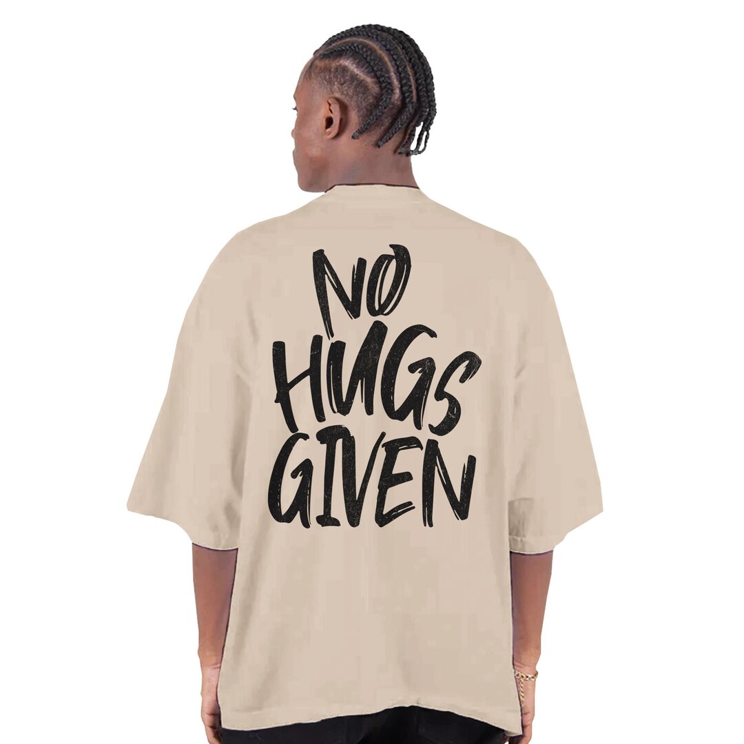 NO HUGS GIVEN Men's Oversized Drop-shoulder Crewneck T-shirt Stylish ...