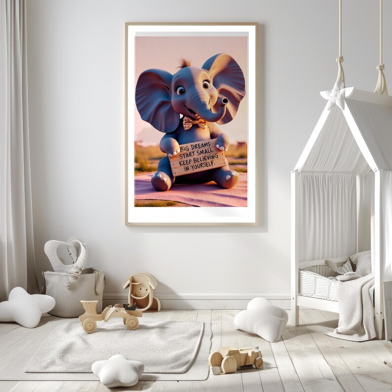 Elephant Inspirational Quote Art - 'big Dreams' Digital Poster, Perfect ...