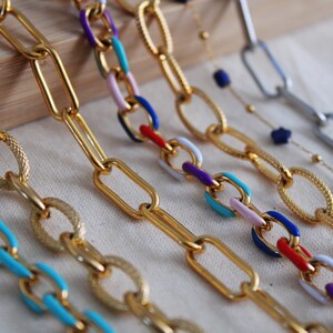 Turquoise Color Chunky Link Chain Bracelet . Enamel Colorful Link Chain ...