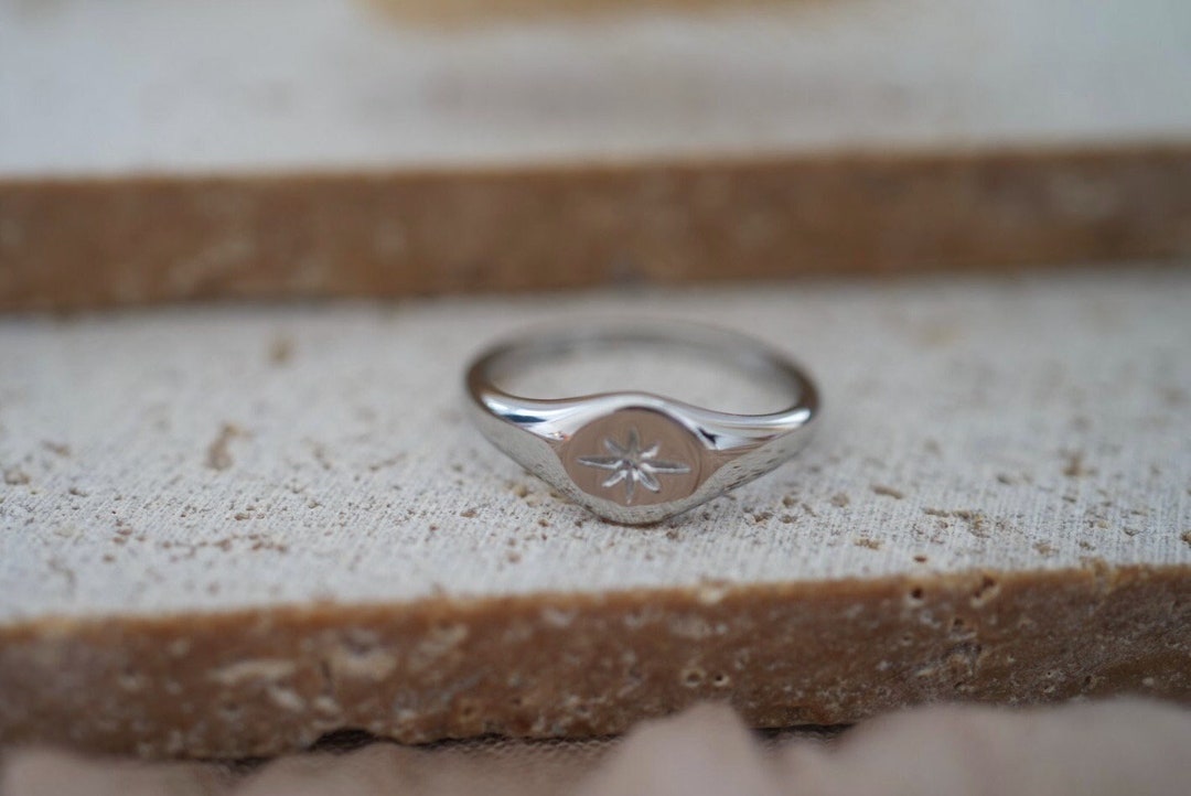 North Star Signet Rings . Minimalist Star Rings . Gold,silver North ...