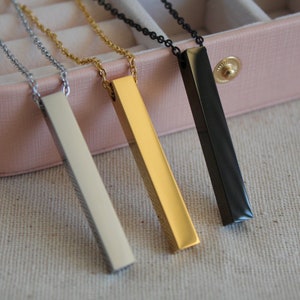 18K Gold Mens Bar Necklace, Men's Black Bar Pendant Necklace ...