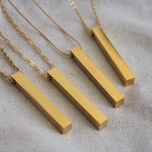 18K Gold Mens Bar Necklace, Men's Gold Bar Pendant Necklace, WATERPROOF ...