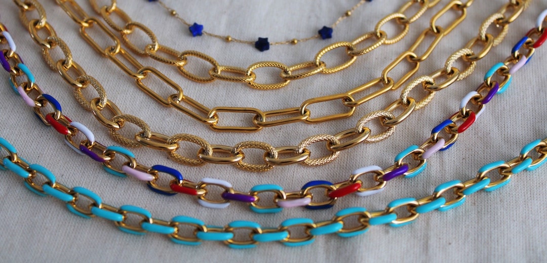 Gold Chunky Link Chain . Enamel Colorful Link Chain Necklace . Big ...