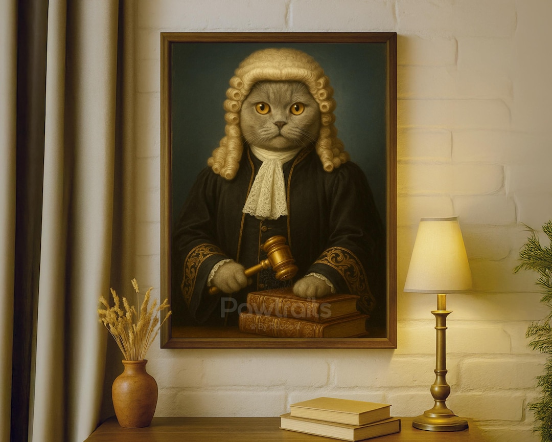 Custom Cat Judge Portrait With Wig and Gavel | Elegant Pet Art | Unique ...