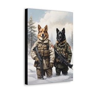 Custom Special Soldier 2 Pets Portrait, Canva With 2 Pets Photo, Cat ...