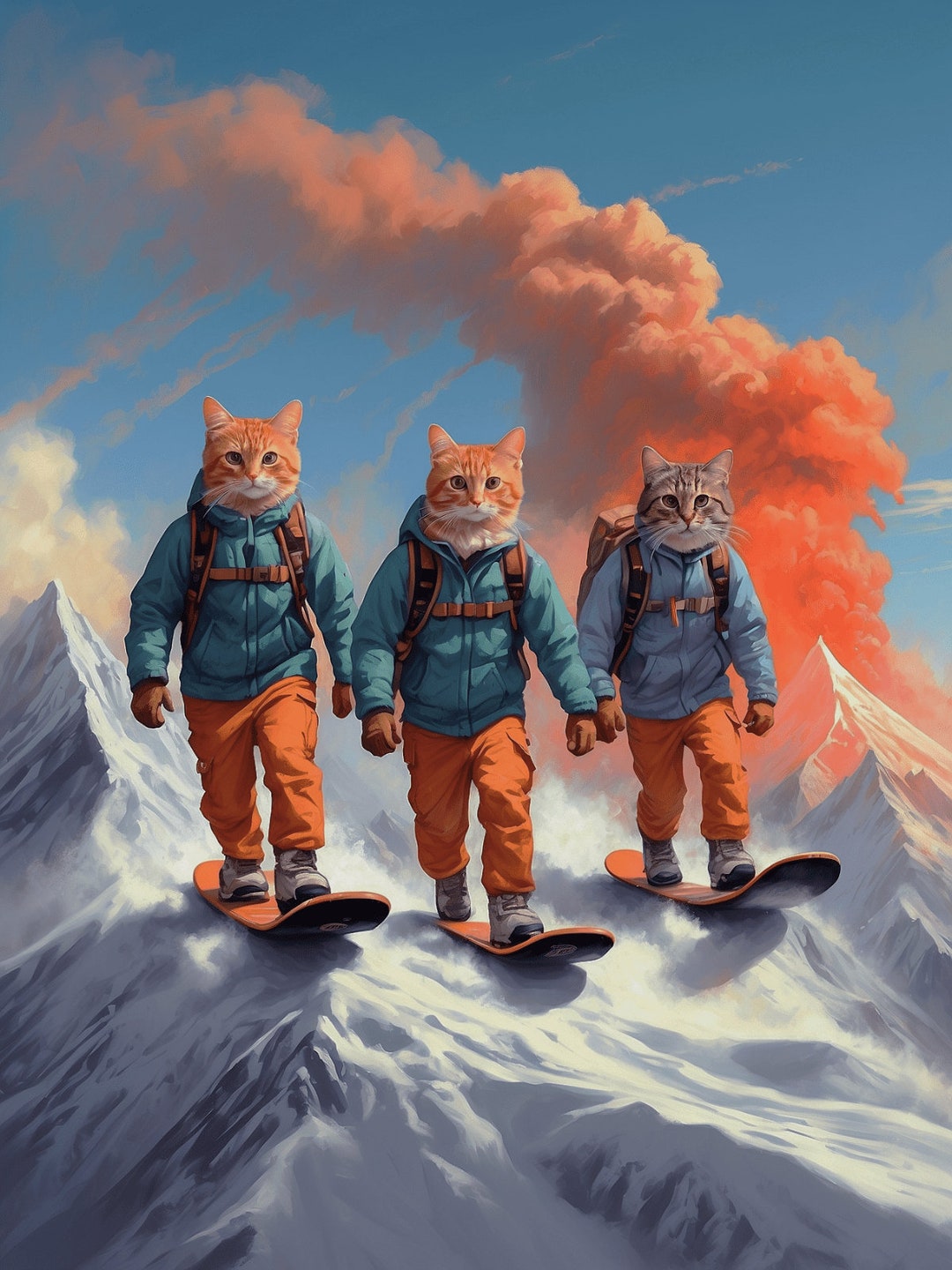 Custom Snowboarder Cats 3 Pets Portrait, Canva With 3 Pets Photo ...