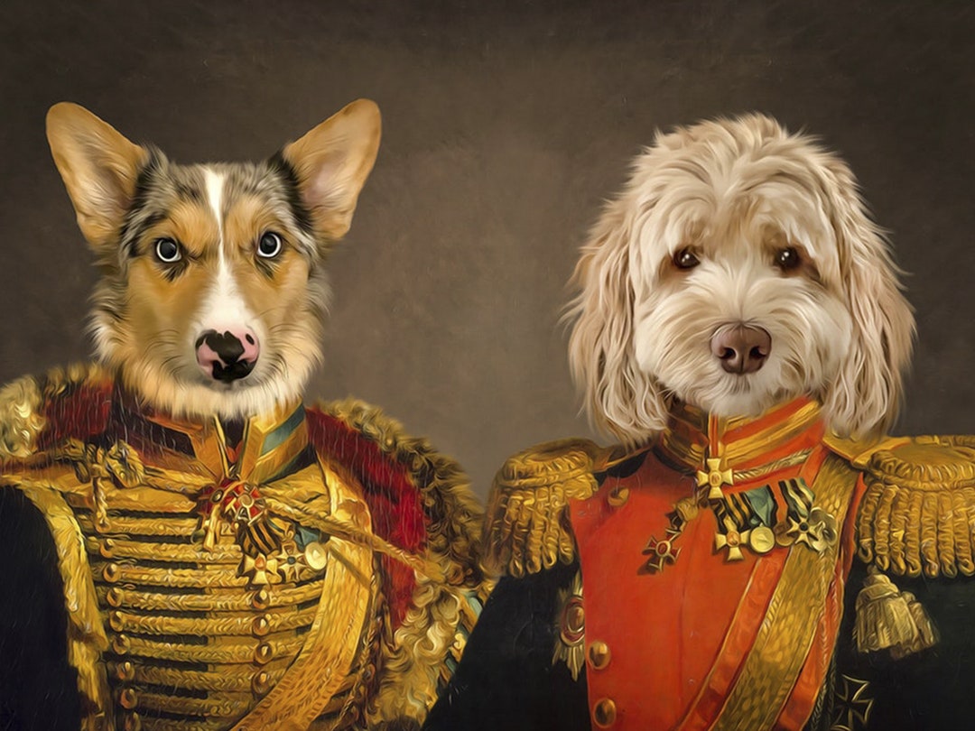 Custom Pet Portrait, Military Pet Portrait, 2 Pets on Portrait, Army ...