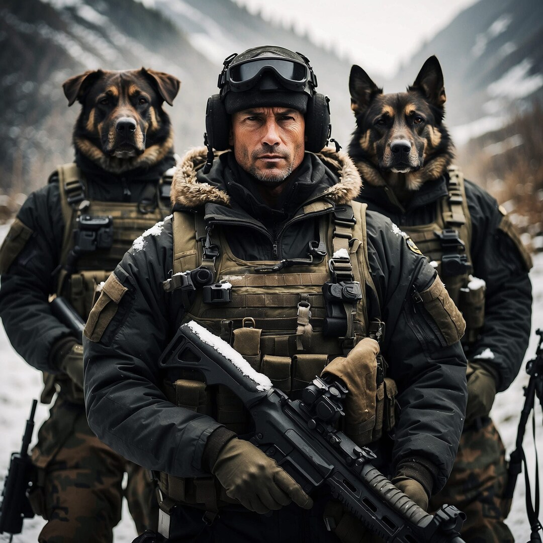 Custom 3 Pets Portrait, Military 3 Pets Painting Human and Pet as a ...