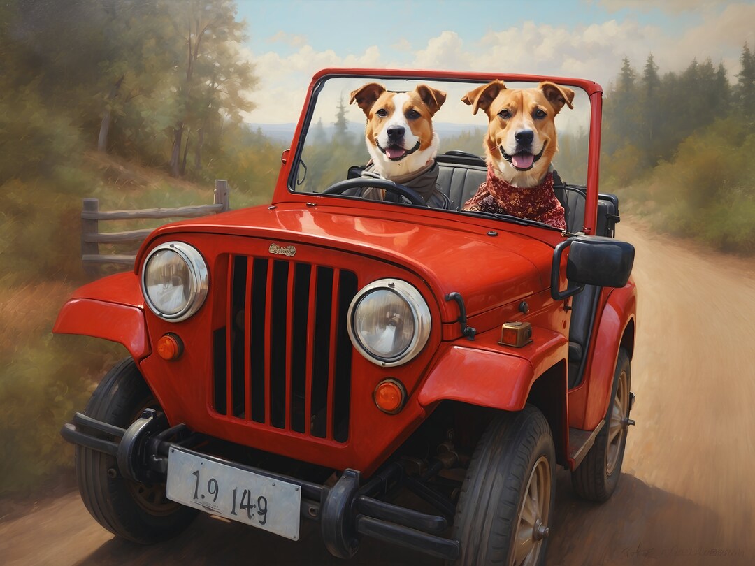Custom Pet Portrait, Pet Driving an Offroad Car, Funny Dog Portrait ...