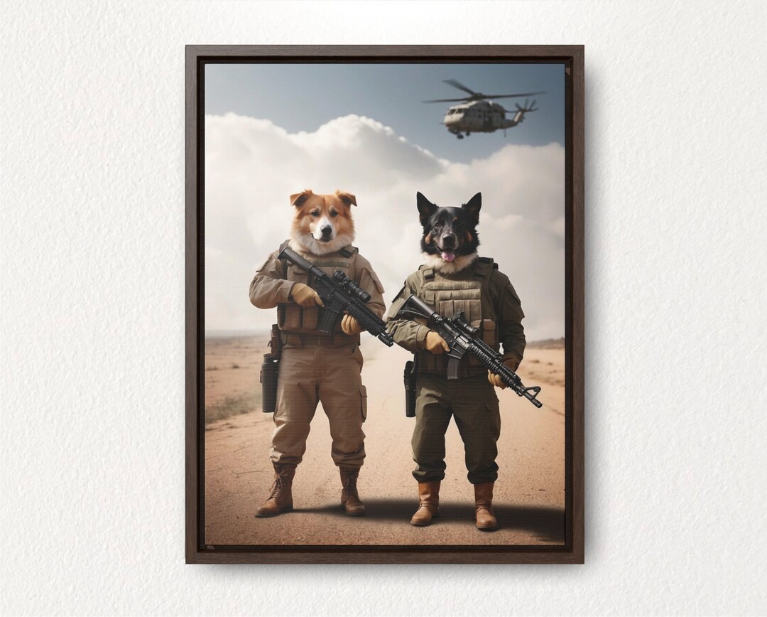 Custom 2 Pets Portrait, Custom Military Pet Portrait, Mother's Day Gift ...