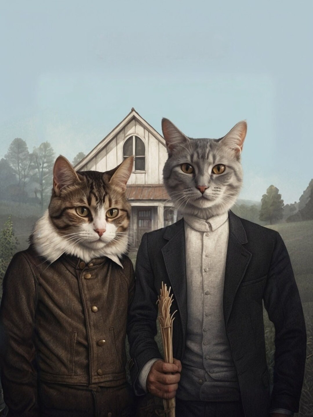Custom Pet Portrait, Farmer Cats Portrait, Funny Pet Gift, Memorial Pet ...