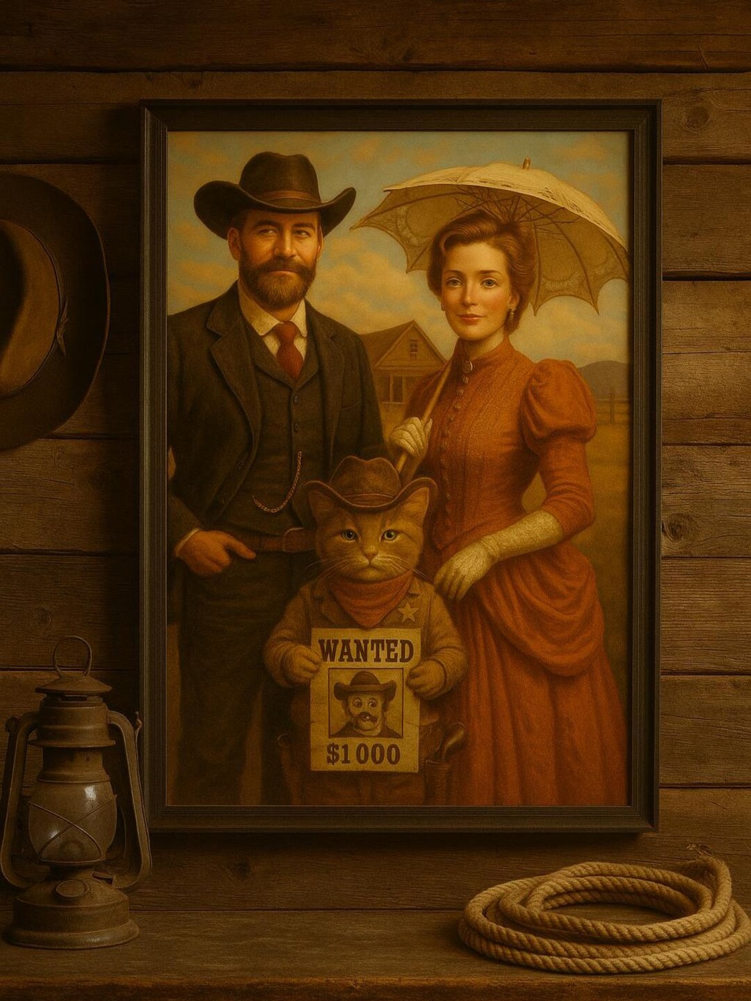 Custom Western Family Portrait From Photo, Pet and Human Custom Art ...