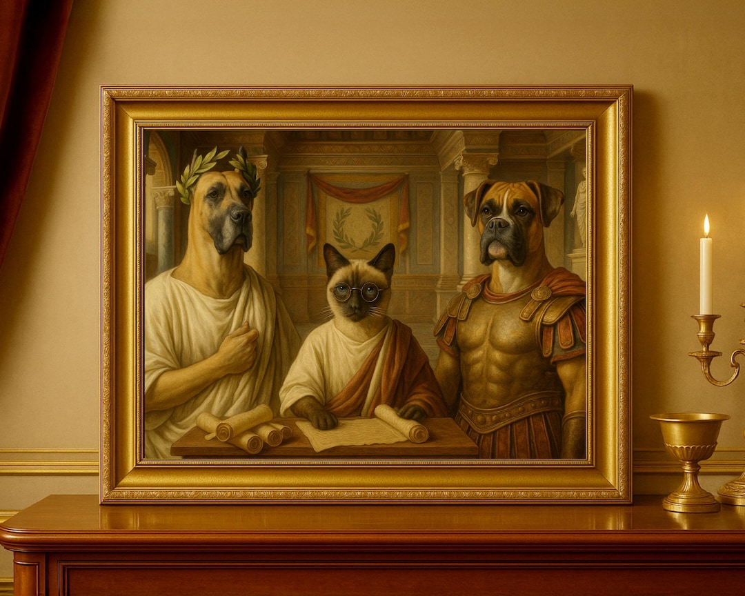 Ancient Roman Pet Portrait, Custom Cat & Dog Painting in Toga and Armor ...