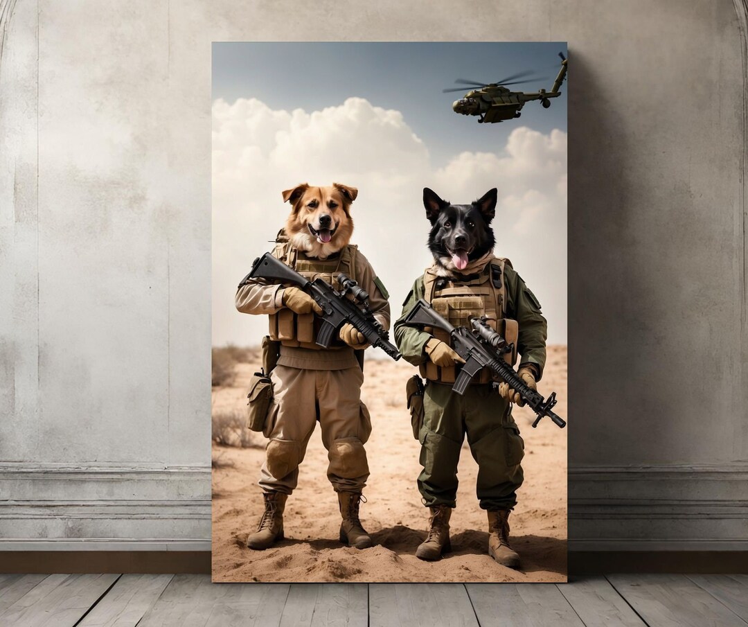 Custom 2 Pets Portrait, Custom Military Pet Portrait, Marine Gift, Army ...