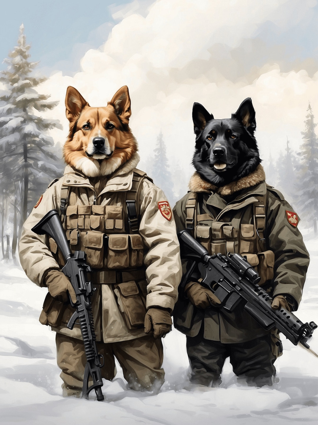 Custom Special Soldier 2 Pets Portrait, Canva With 2 Pets Photo, Cat ...