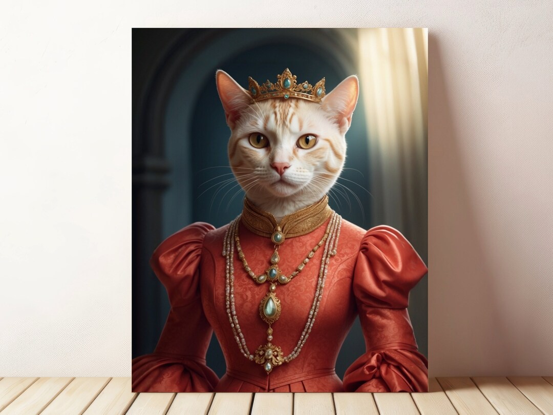 Custom Queen Cat Portrait, Custom Pet Gift, Royal Cat Portrait, Custom ...