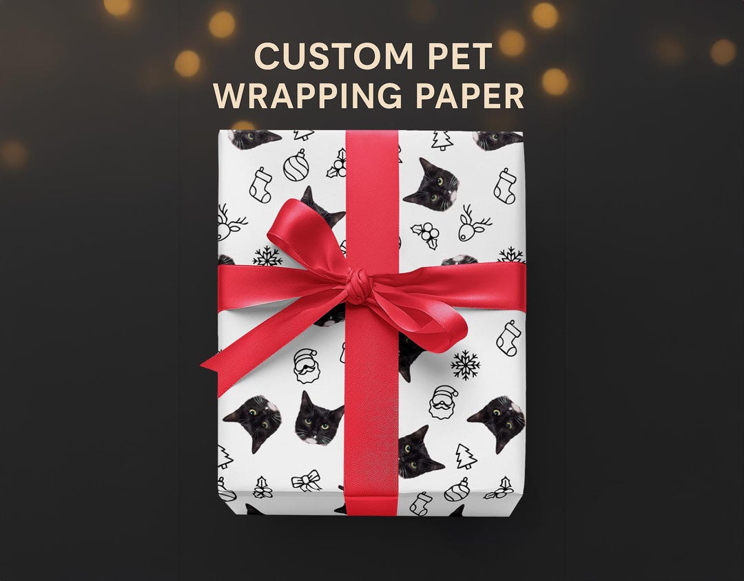 Custom Pet Photo Wrapping Paper, Personalized Christmas Gift Wrap With ...