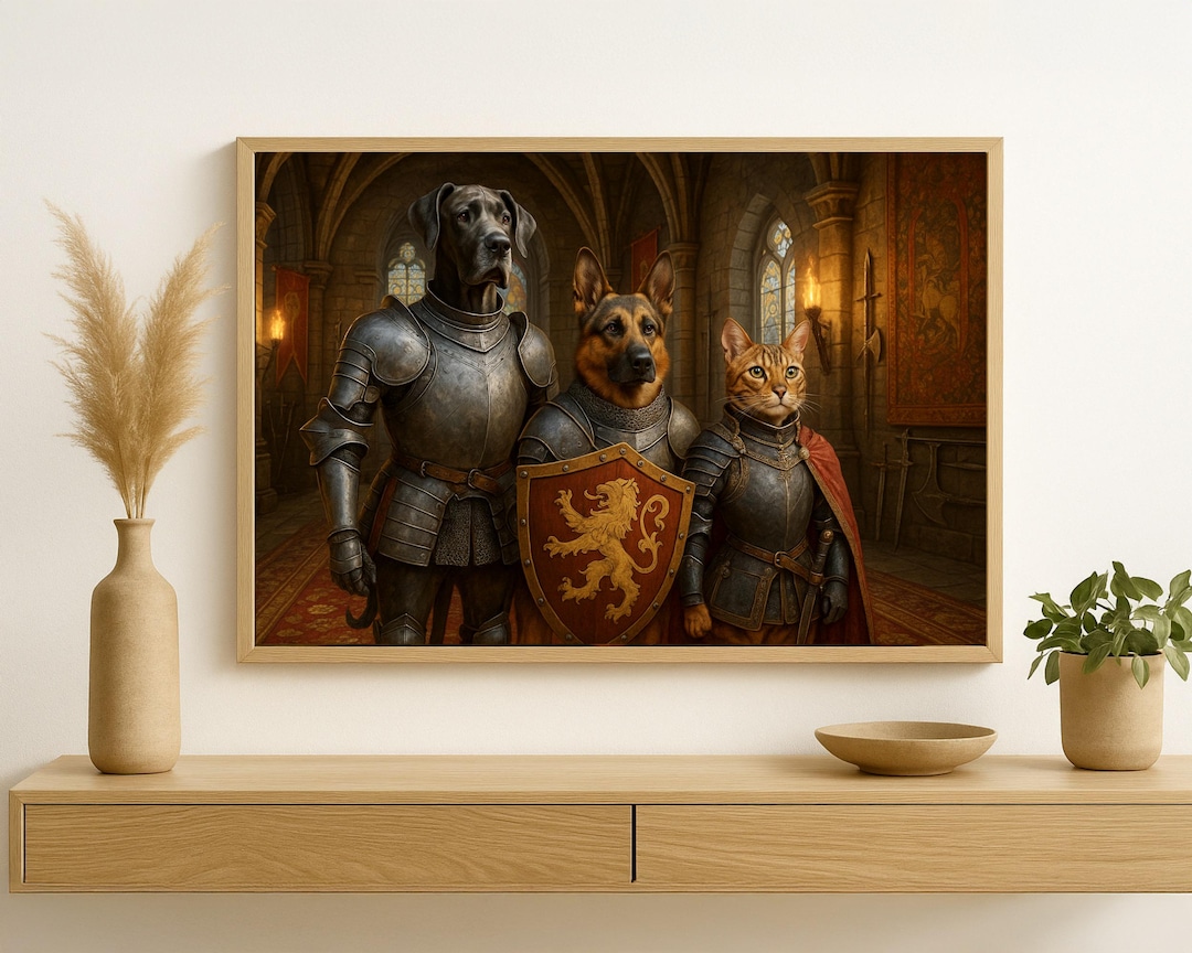 Medieval Pet Portrait Knight Dog Art Commission Custom Painting Cat ...