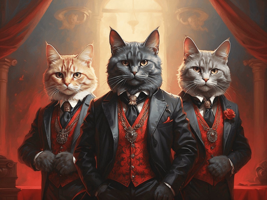 Custom 3 Pets Portrait, Personalized 3 Pets Canvas in Elegant Suit ...