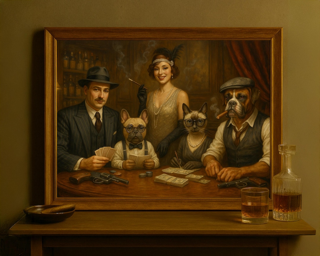 Custom Pet Mobster Portrait – 1920s Gangster Poker Art (up to 5 Pets ...