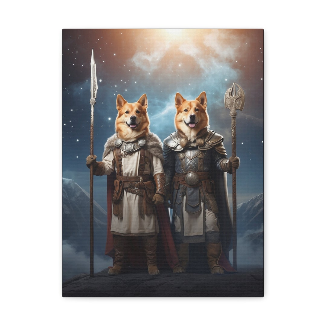 Custom 2 Pets Portrait, Vikings Dog Portrait, Memorial Pet Gift ...