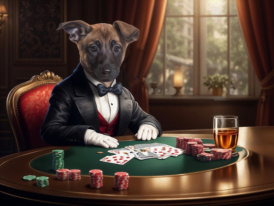 Dog Playing Poker Portrait, Custom Pet Portrait, Custom Dog Art, Pet ...