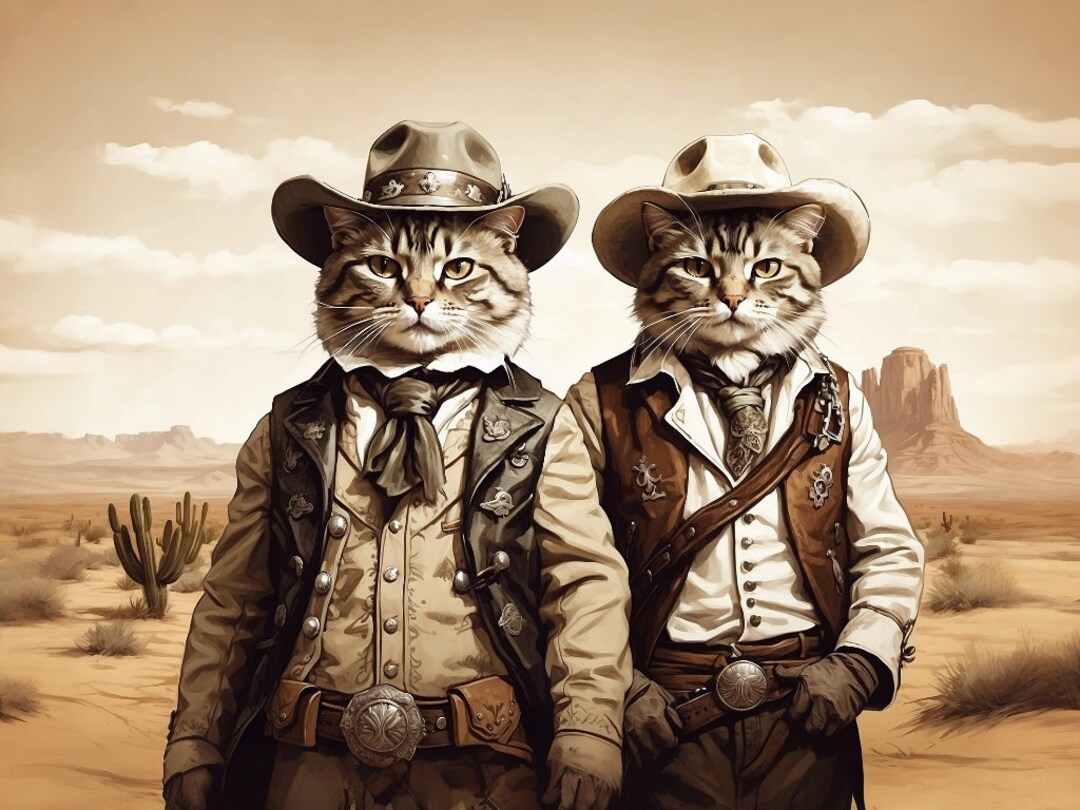 Custom Cowboys 2 Pets Portrait, Cowboy Pet Painting, Canvas With 2 Pets ...