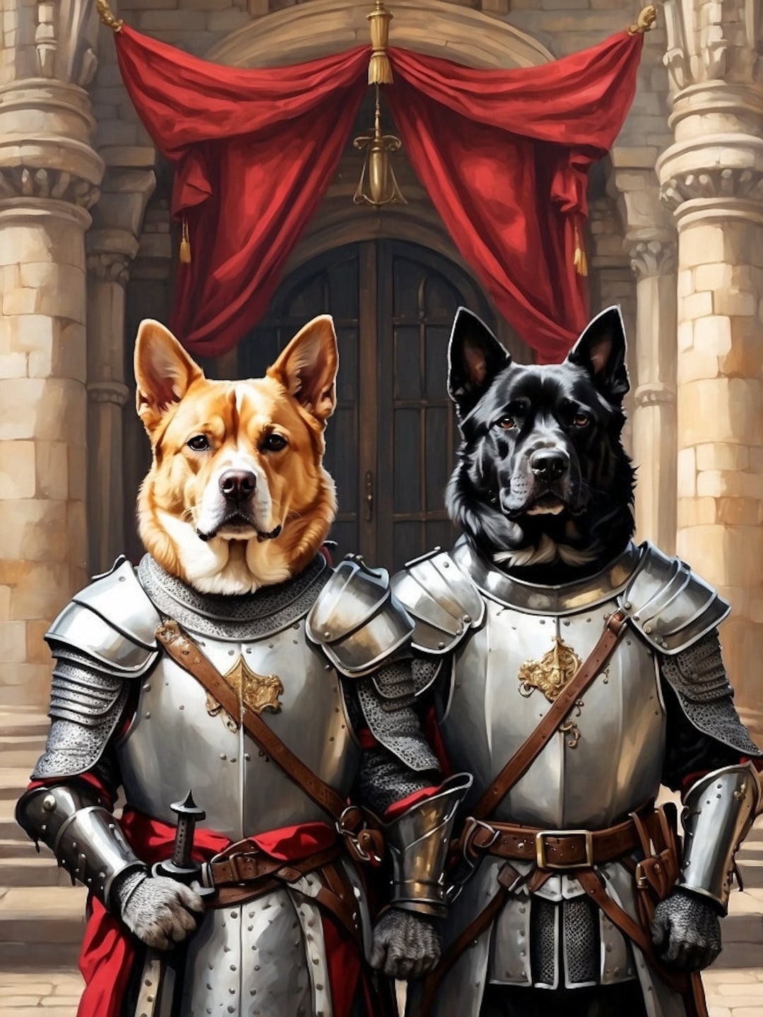 Custom Royal Knights 2 Pets Portrait, Painting of Knight Dog, Canva ...