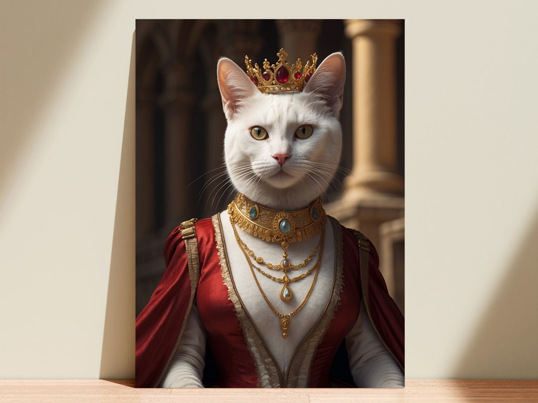 Custom Royal Pet Portrait, Queen Cat Canvas, Cat Queen Portrait,royal ...