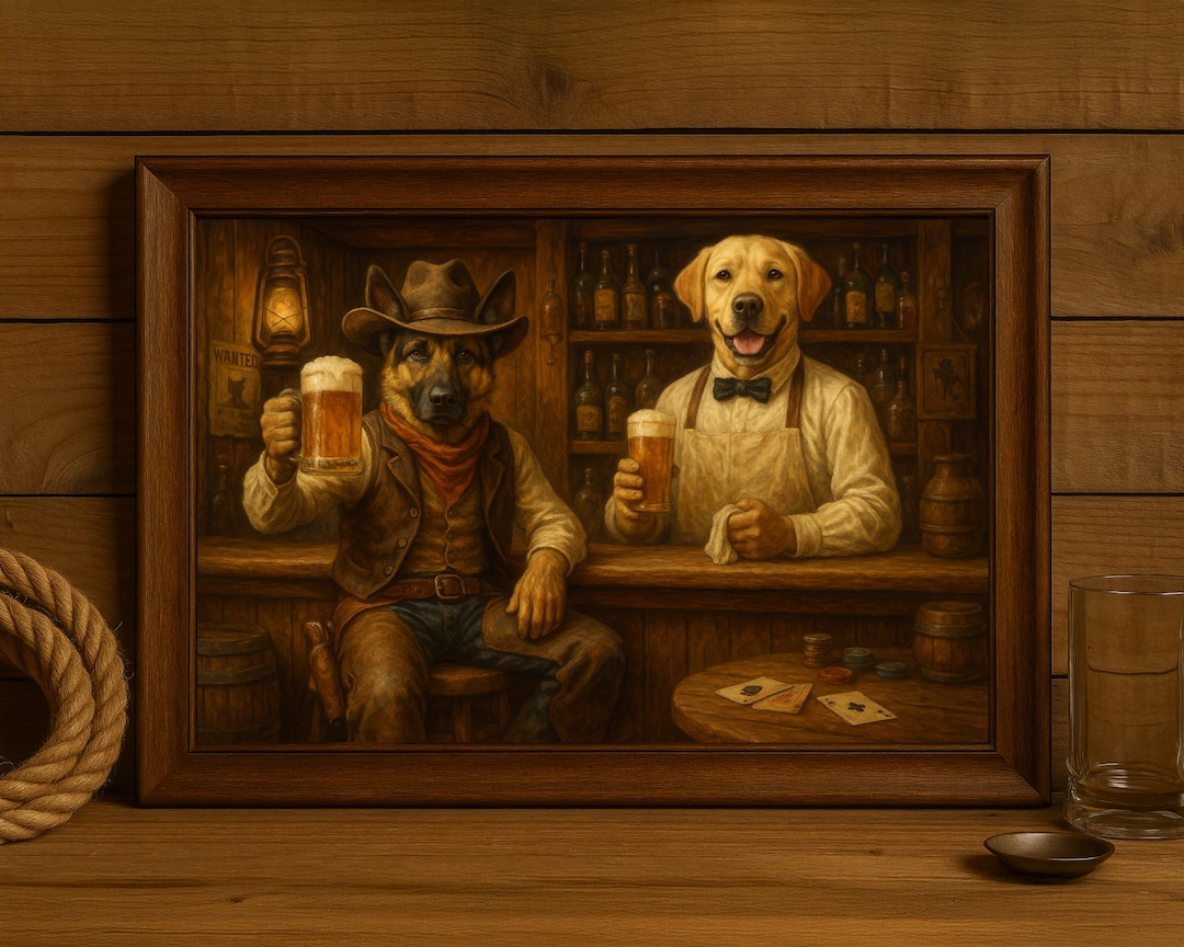 Custom Saloon Pet Portrait – Cowboy and Bartender Dogs, Funny Western ...