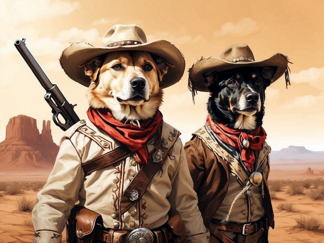 Pet Portrait, Cowboy Pet Portrait, Funny Custom Portrait, Cowboy Dog ...