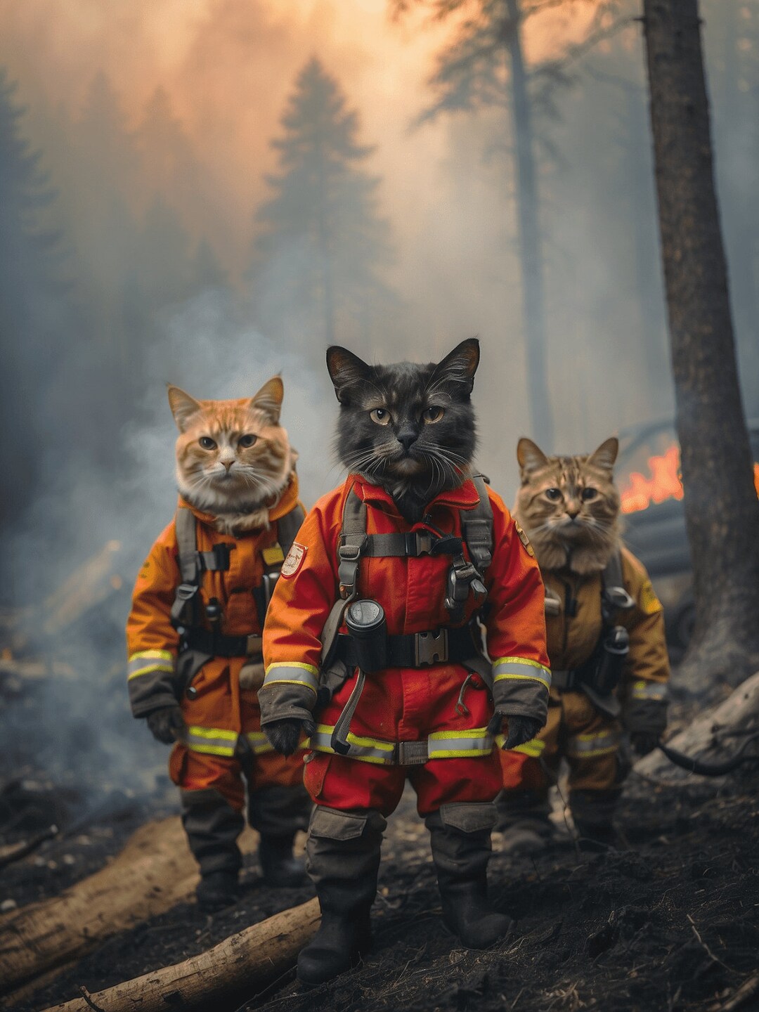 Custom Fireman 3 Pets Portrait, Human and Pet Portrait, Canva With 3 ...