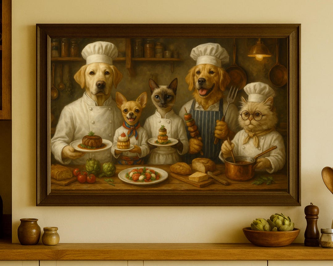 Custom 5 Pets Chef Portrait – Funny Kitchen Art, Personalized Dog ...