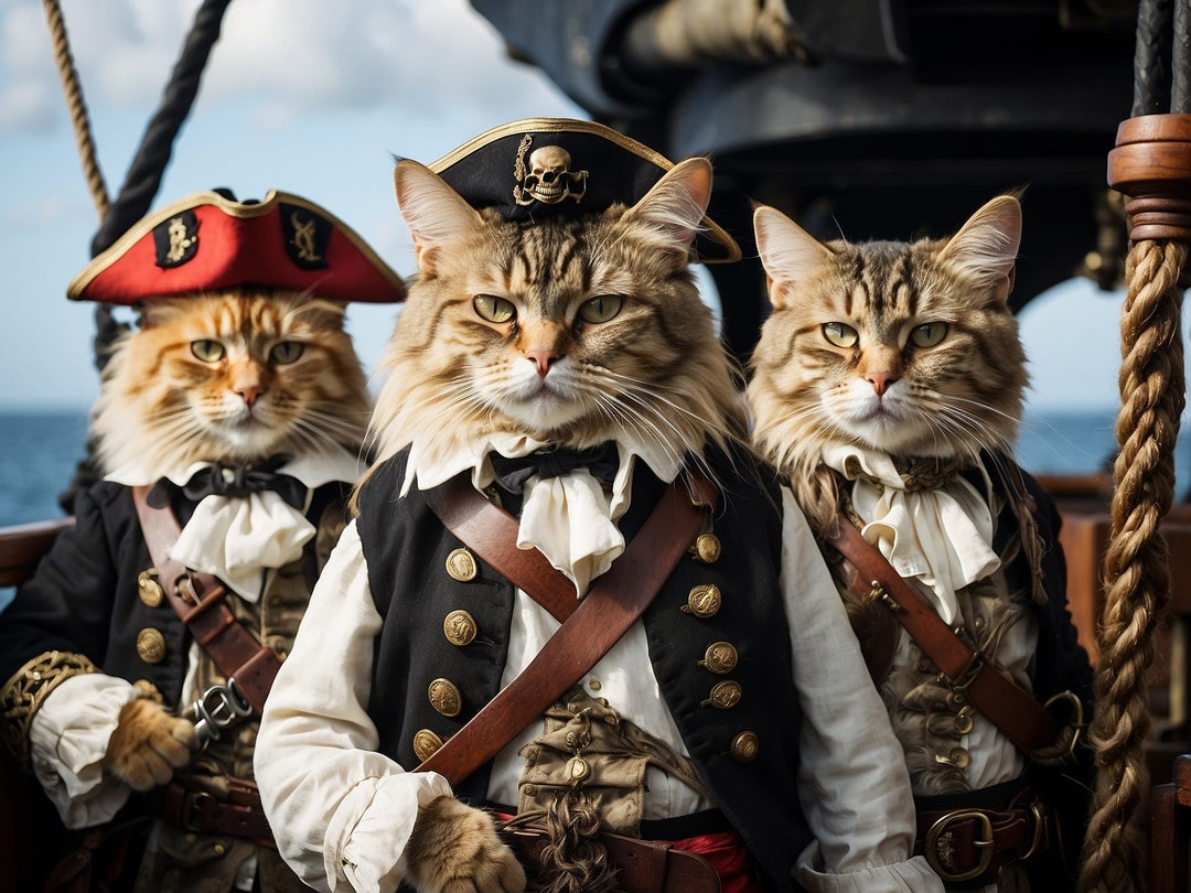 Custom 3 Pets Portrait, 3 Pirate Cats Canvas, 3 Pets as a Pirates ...