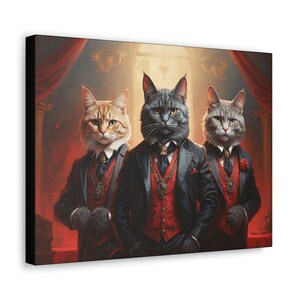 Custom 3 Pets Portrait, Personalized 3 Pets Canvas in Elegant Suit ...