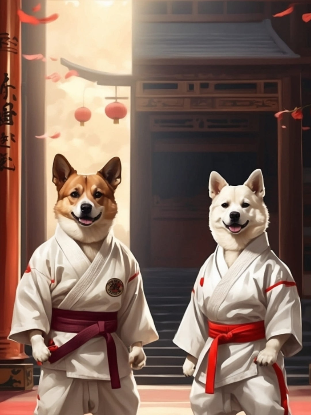 Custom Karate 2 Pets Portrait, Portrait With 2 Pets Photo, Dog With ...
