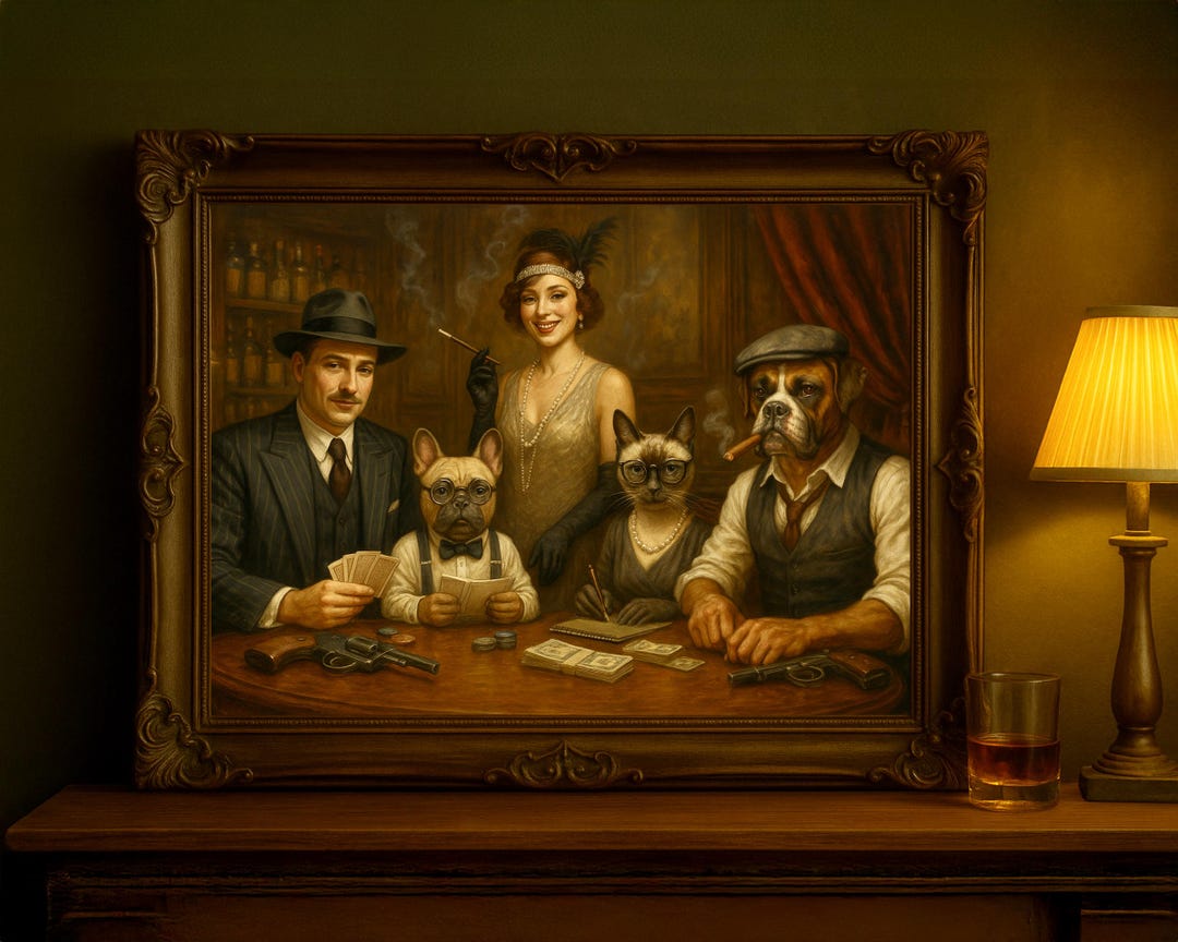 Custom Mafia 5 Pets and Human Portrait – 1920s Poker & Gangster Art (up ...