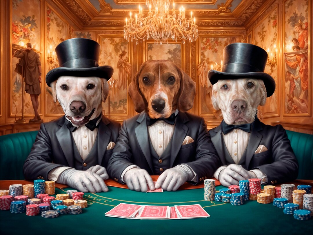 Dogs Playing Poker Portrait,pet Portrait, Human and Pet Custom Portrait ...