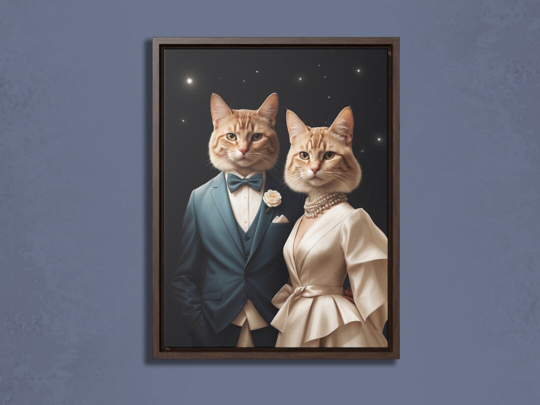 Custom Pet Portrait, Cat Couple Gift, Funny Cat Art, Mother's Day Gift ...