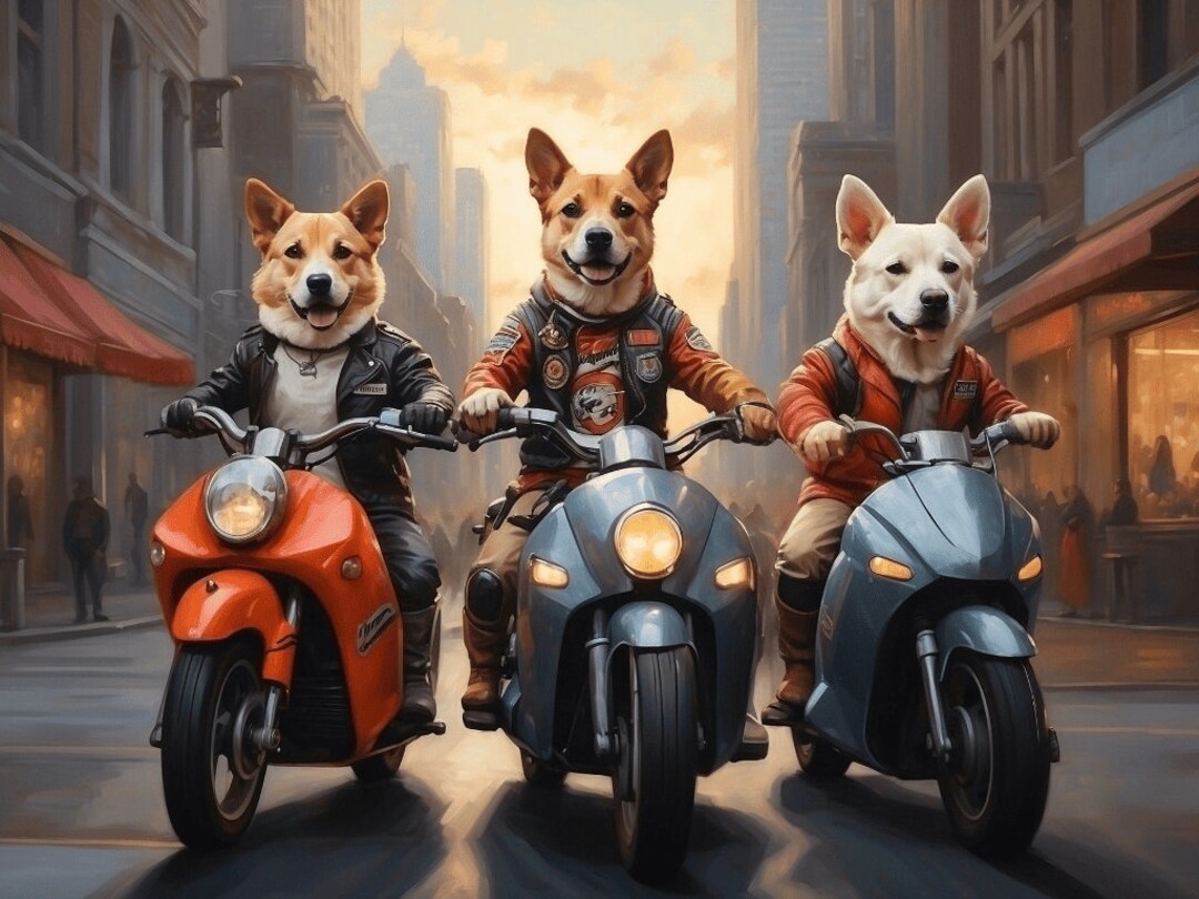 Custom 3 Pets Portrait, 3 Dogs Driving a Motorcycle, Riders 3 Pet ...