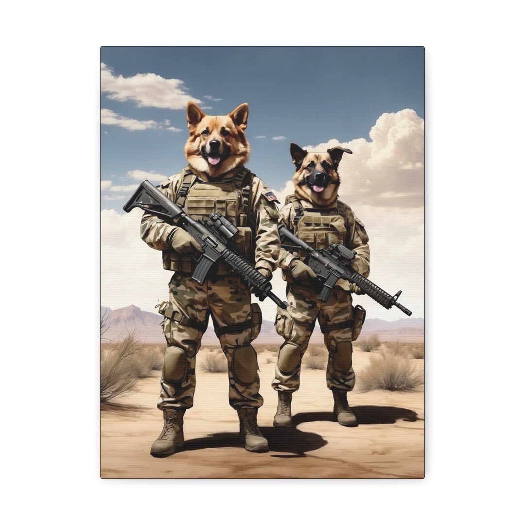 Custom 2 Pets Portrait, Soldier Pet Portrait, San Valentines Gift, War ...