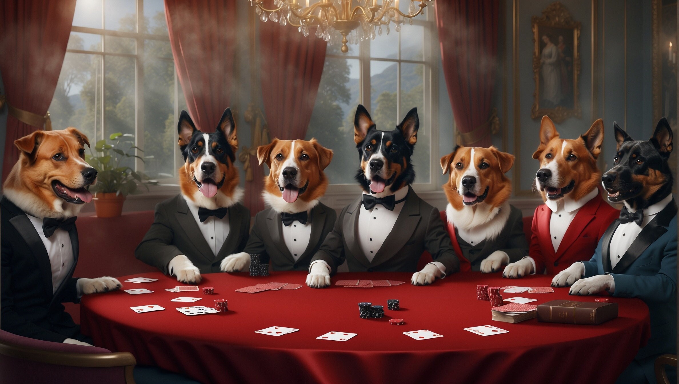 Custom 7 Pets Portrait, Custom Bar Decoration, Dogs Playing Poker, 7 ...