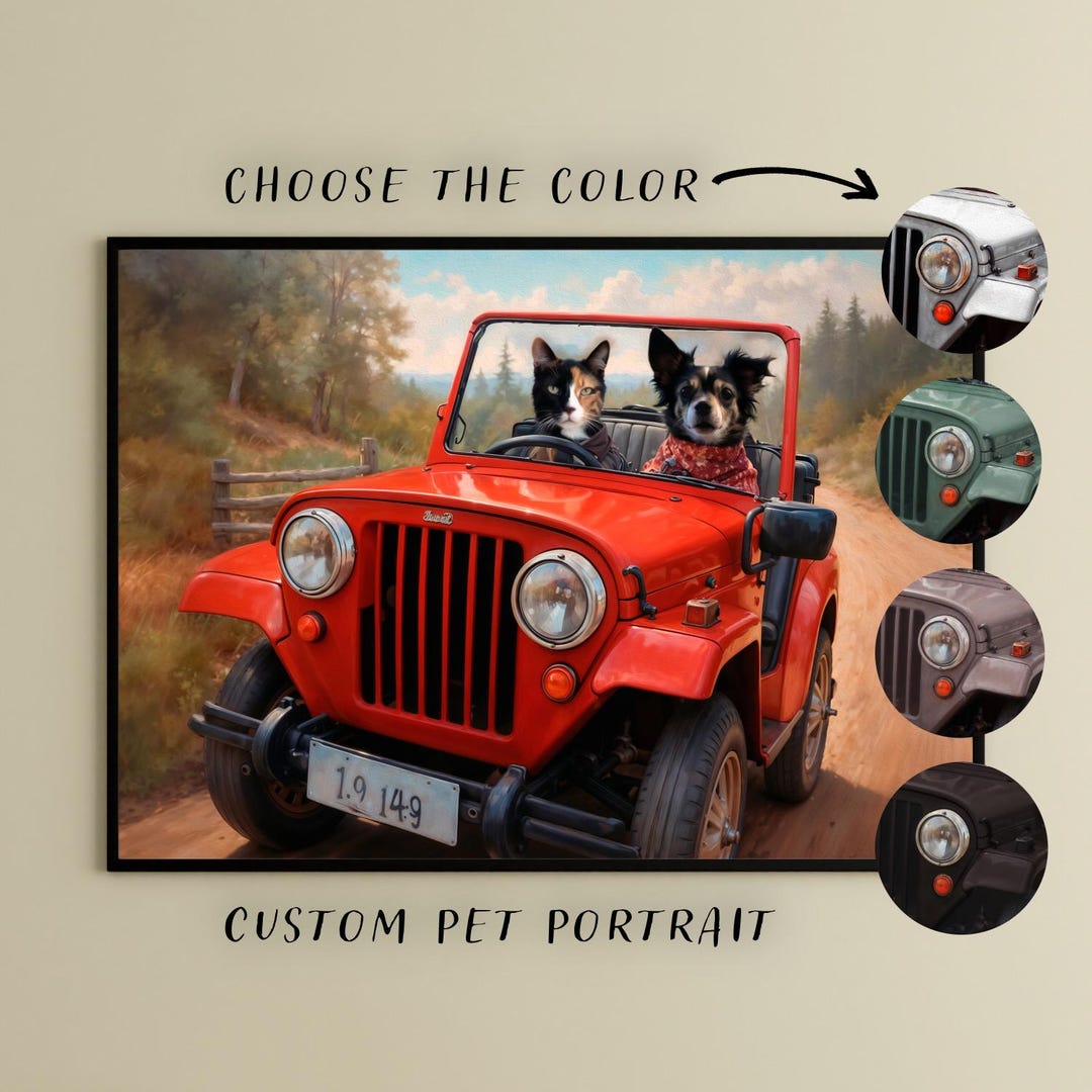 Pets Portrait, Dog Driving Portrait, Multiple Pet Gift, Christmas Gift ...