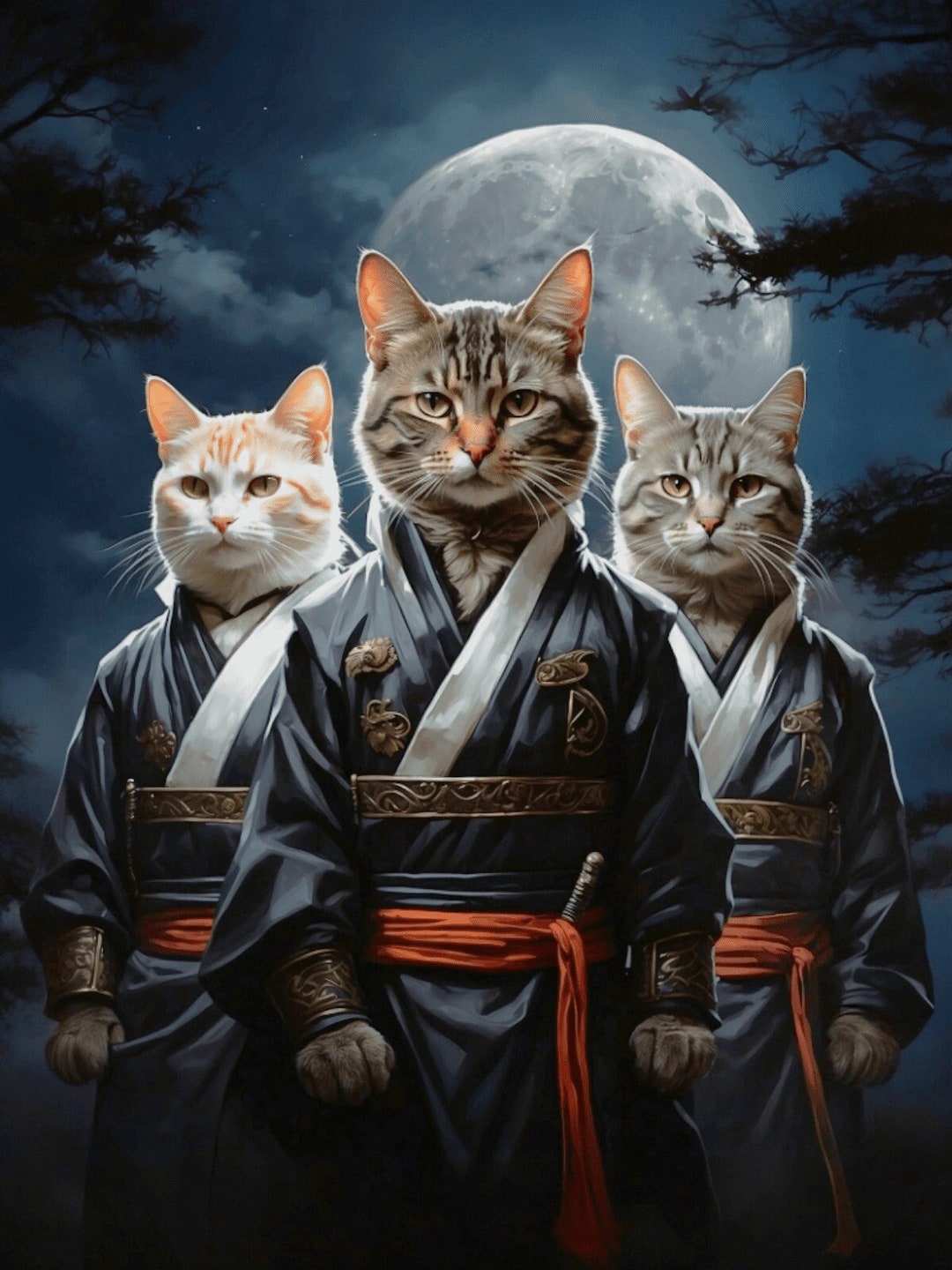 Custom Ninja 3 Pets Portrait, Human and Pet as a Ninjas Portrait, 3 ...