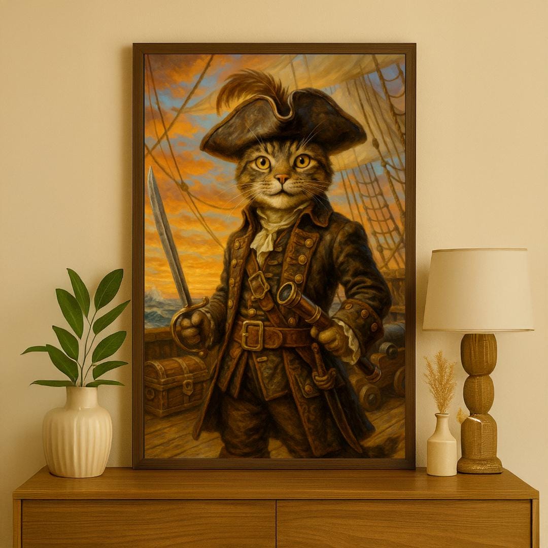 Custom Pirate Pet Portrait - Funny Animal Wall Art With Dogs & Cats in ...