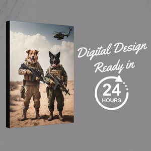 Custom Special Soldier 2 Pets Portrait, Canva With 2 Pets Photo, Cat ...
