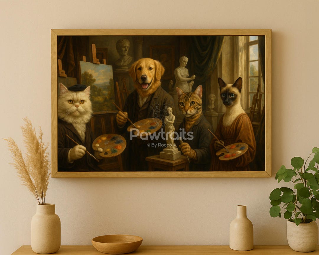 Custom Artist 4 Pets Portrait – Personalized Dog & Cat Artist Painting ...