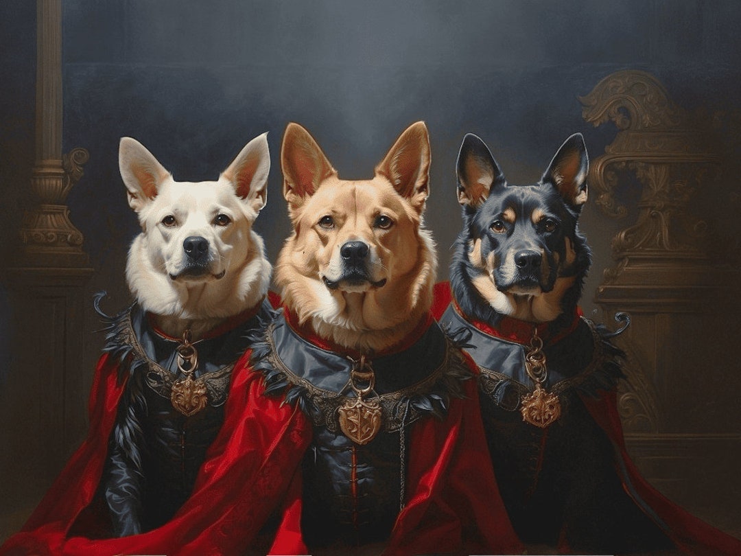 Custom Elegant 3 Dogs Portrait, Elegant Demons Pet Portrait, 3 Cats ...