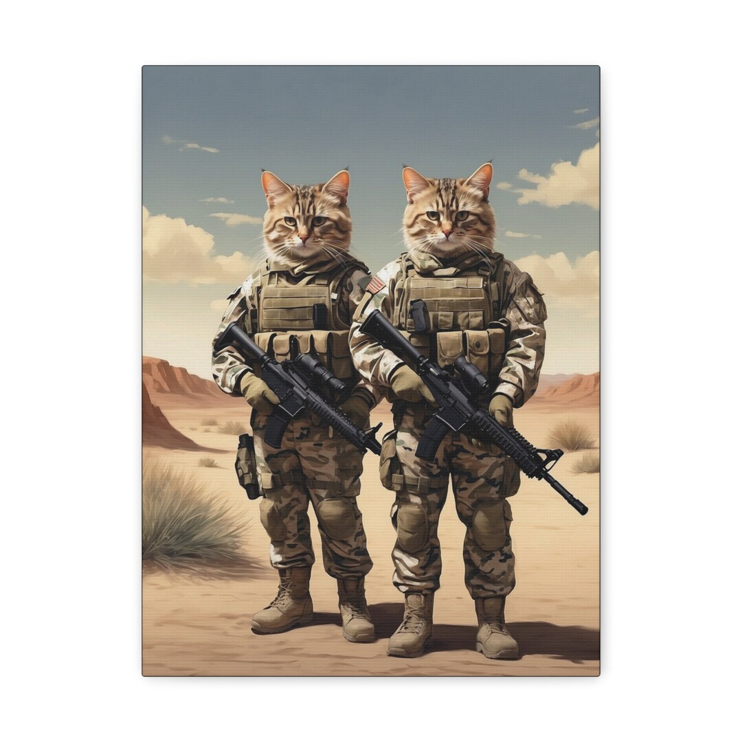 Custom 2 Pets Portrait, Soldier Pet Portrait, San Valentines Gift, War ...